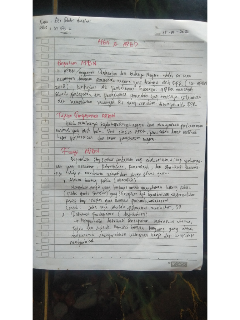 Eka Putri L. Xi Ips 2 (Resume Apbn&Apbd) | PDF