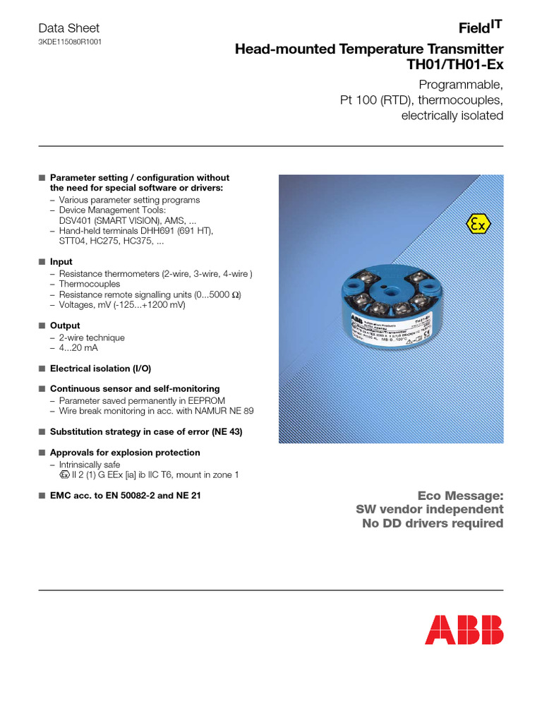Head-Mounted Temperature Transmitter TH01 | PDF | Thermocouple | Electrical Engineering