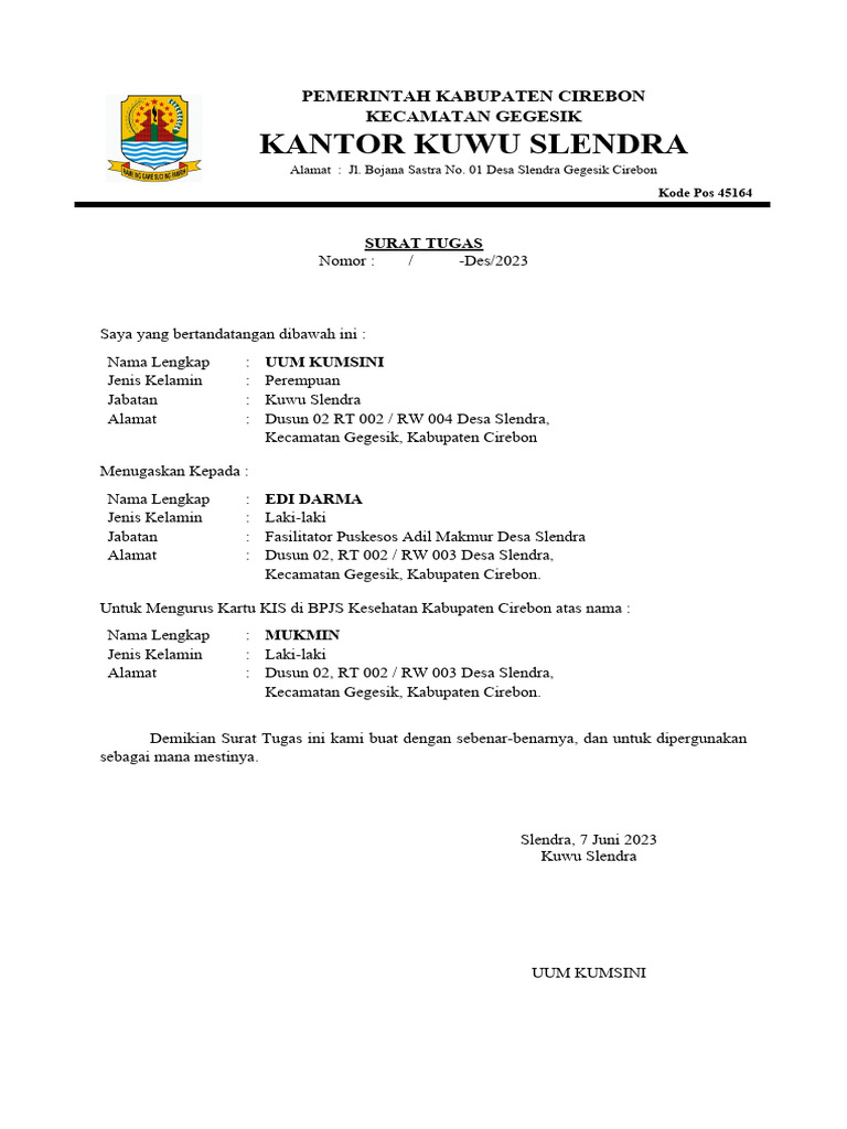 Surat Tugas BPJS Puskesos | PDF