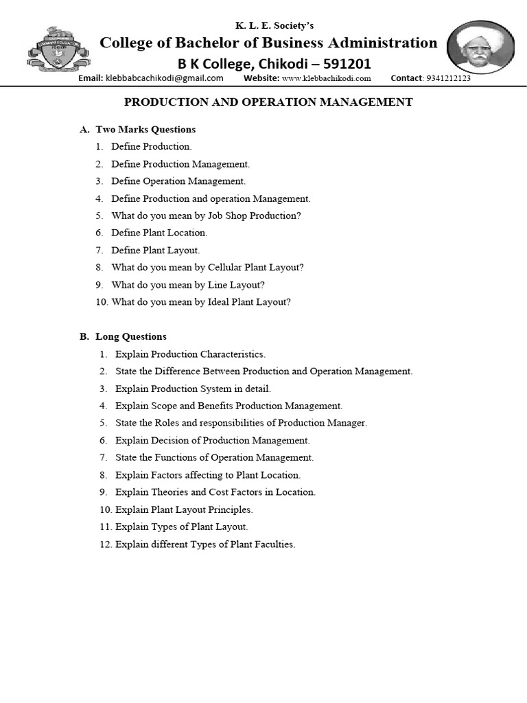 Production and Operations Management Guide | PDF | Career & Growth ...