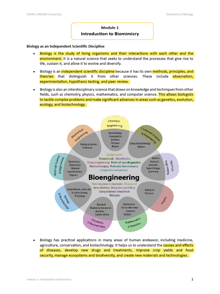 Module 1 - Introduction To Biomimicry | PDF | Bioinformatics | Biotechnology