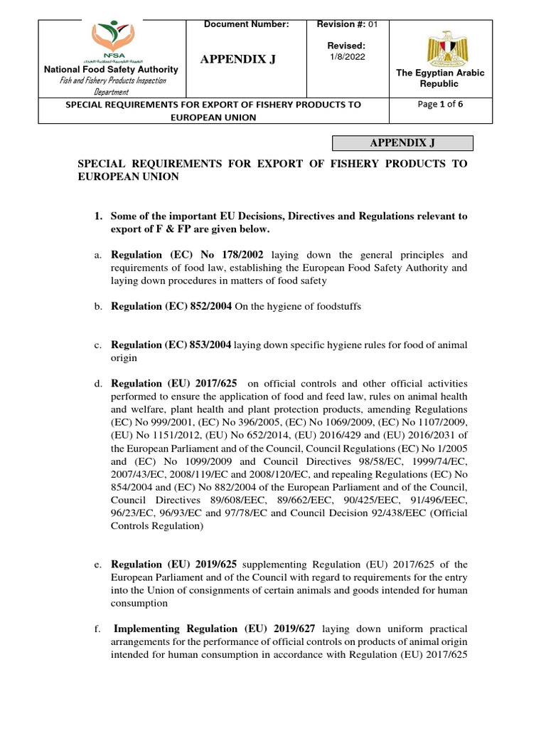 EU Export Requirements for Fishery Products | PDF | European Union ...