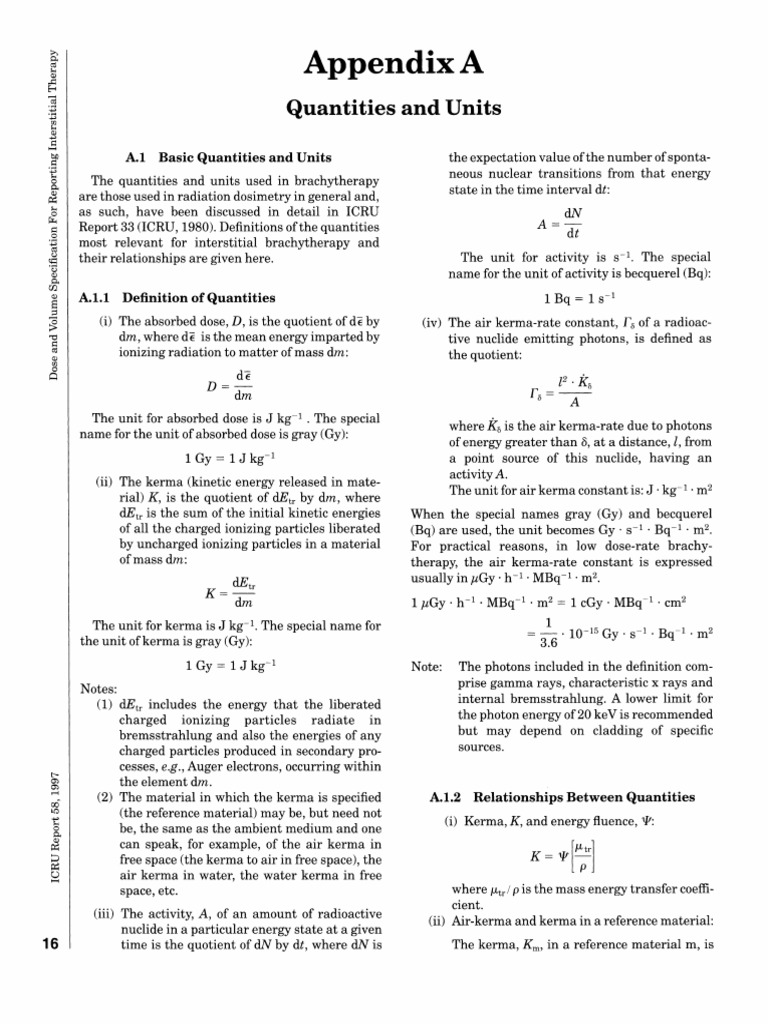 Appendix A - Quantities and Units | PDF | Absorbed Dose | Applied And Interdisciplinary Physics