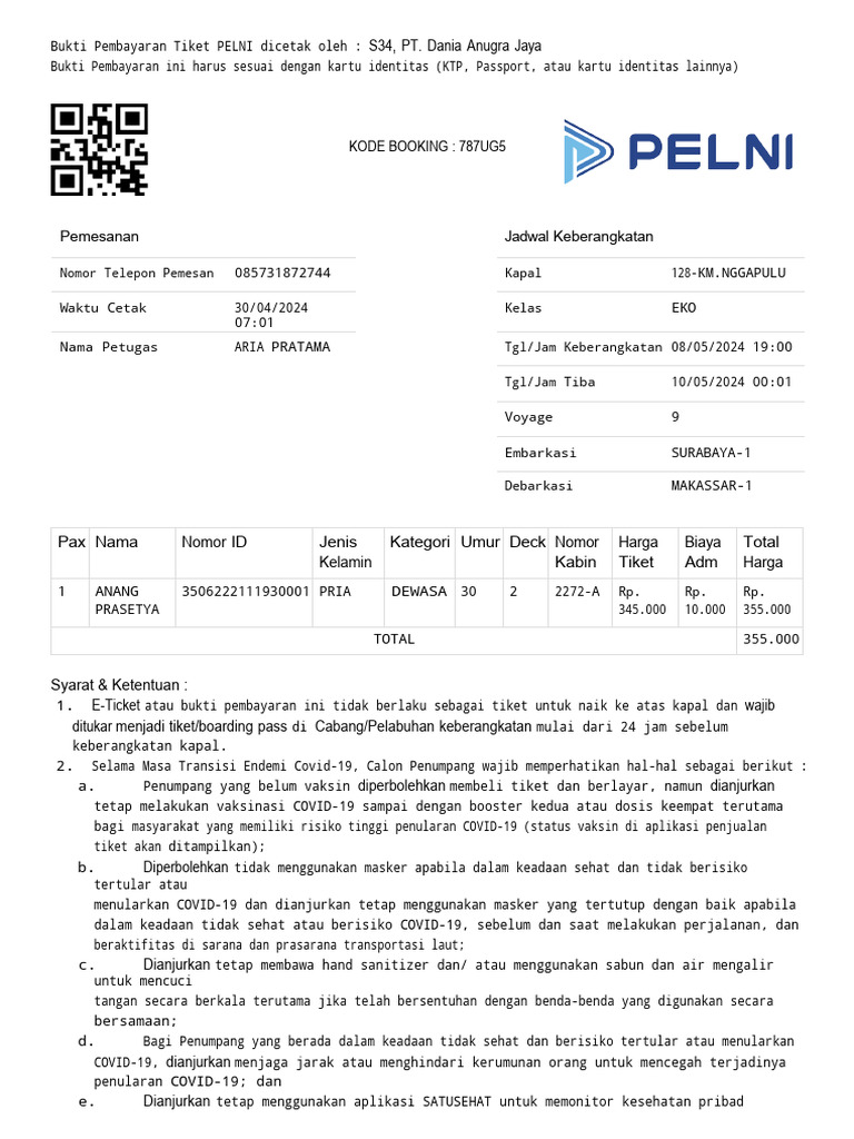 Tiket - Pelni.co - Id Dcs Reprint-Receipt APP CODE DCS-PRINT-RECEIPT | PDF