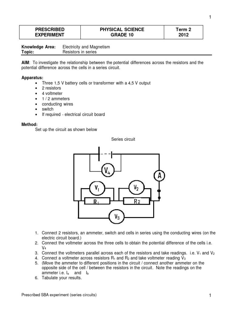 Prescribed Sba Experiment Series Circuits Pdf Voltage Series