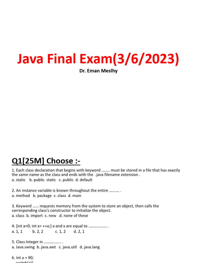 Final Java 2023 | PDF | Constructor (Object Oriented Programming) | Programming