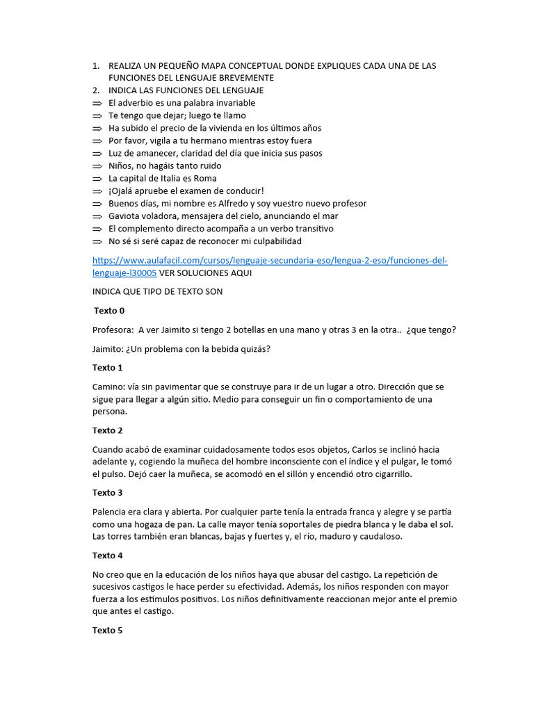 Ejercicios Tipos de Texto Mas Funciones Del Lenguaje 2 | PDF | Agua