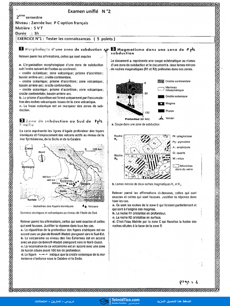 TelmidTice - Devoir 2 Modèle 1 - SVT 2 Bac SPC Semestre 2 | PDF