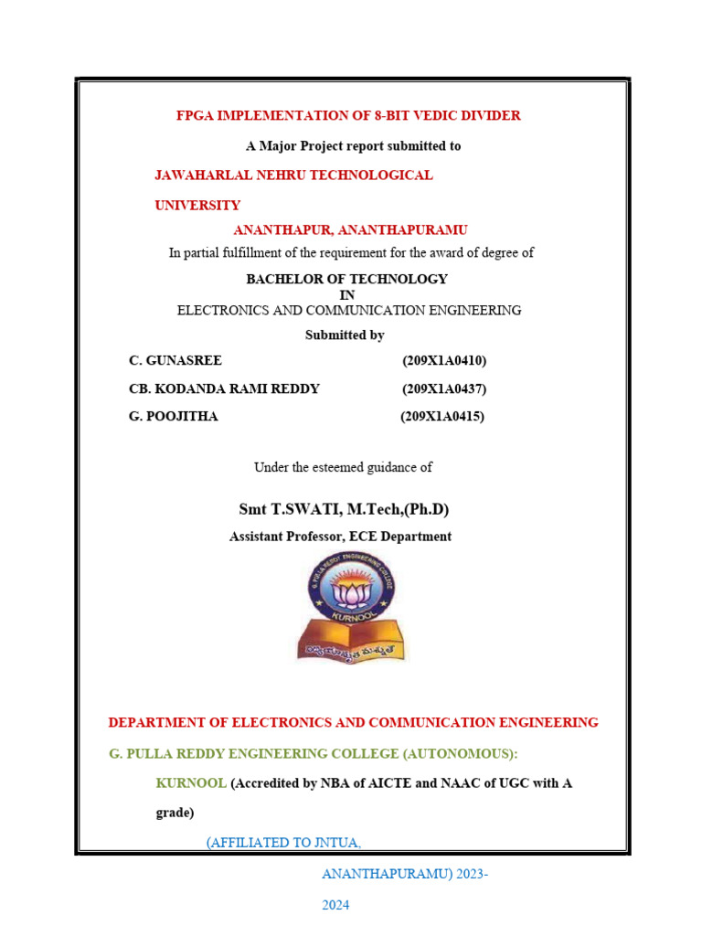 Final Report | PDF | Division (Mathematics) | Field Programmable Gate Array