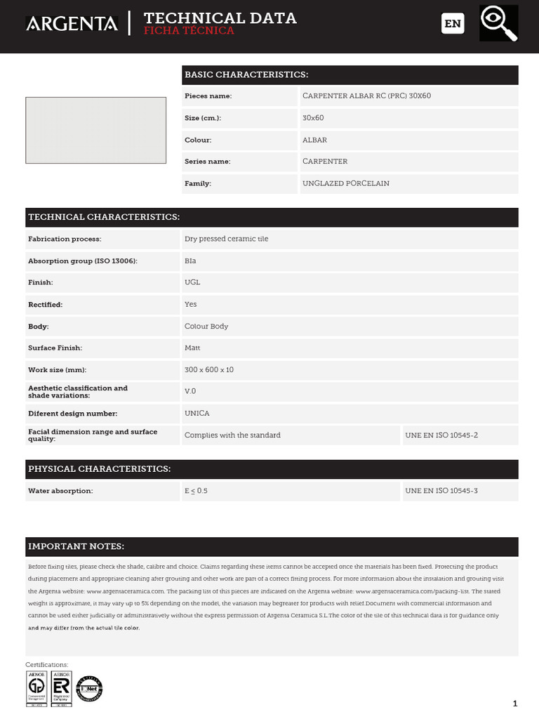 Porcelain Wall and Floor Tiles (Argenta) | PDF | Tile