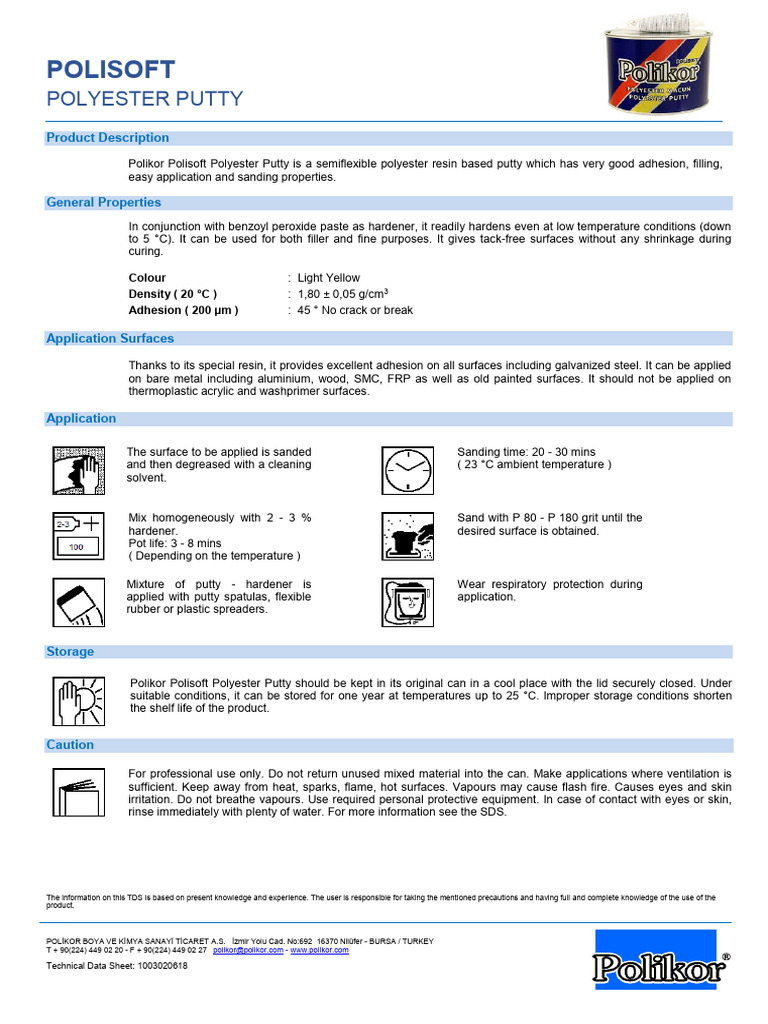 TDS 1003 - Polisoft Polyester Putty | PDF | Polyester | Paint