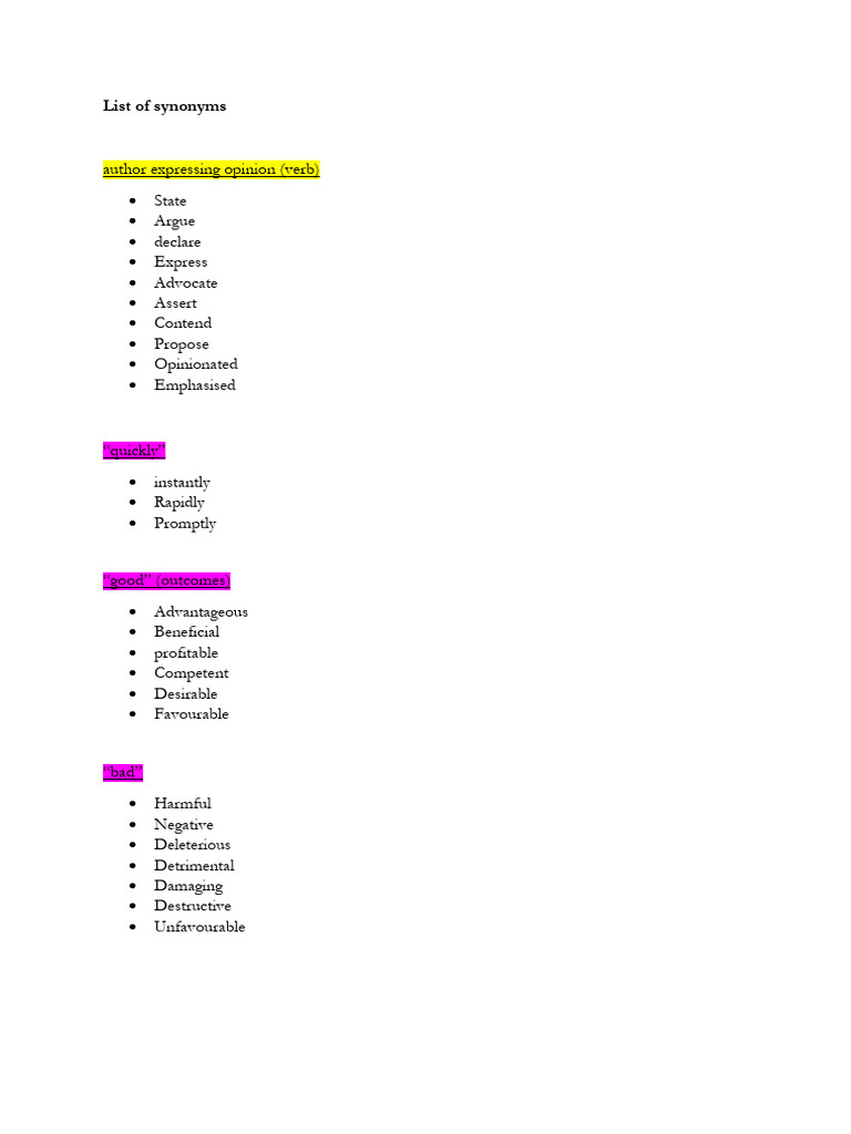 Comprehensive Synonym List | PDF