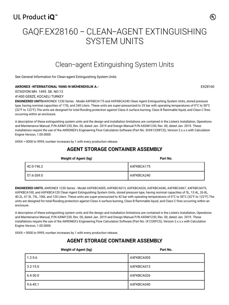 Clean-Agent Extinguishing System Units - Ul Product Iq | Download Free ...