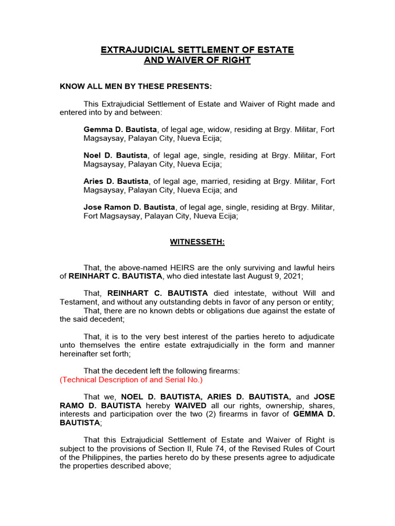 Extrajudicial Settlement of Estate | PDF | Legal Documents | Justice