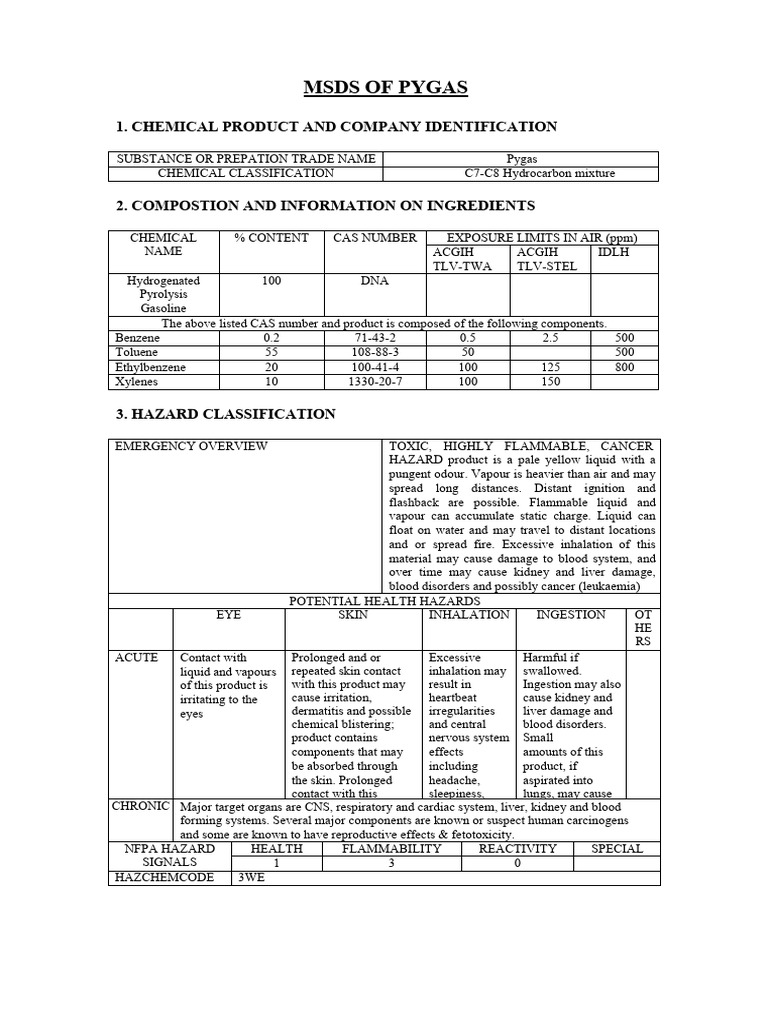 MSDS of Pygas | PDF | Toxicity | Benzene