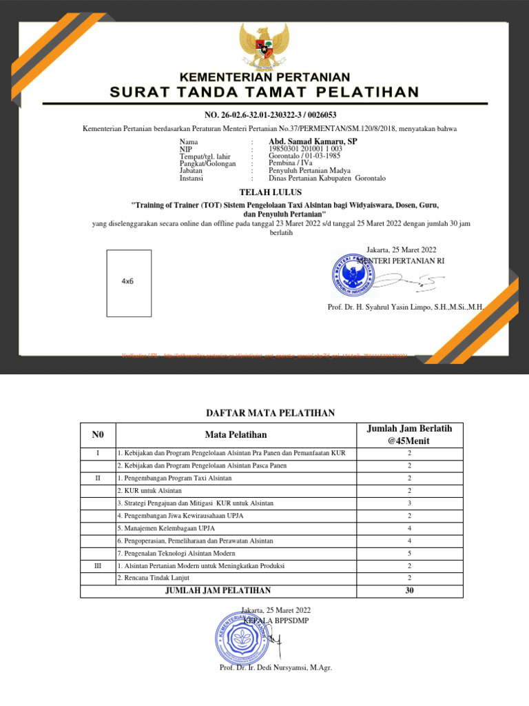 Sertifikat Pelatihan Pak Samad | PDF