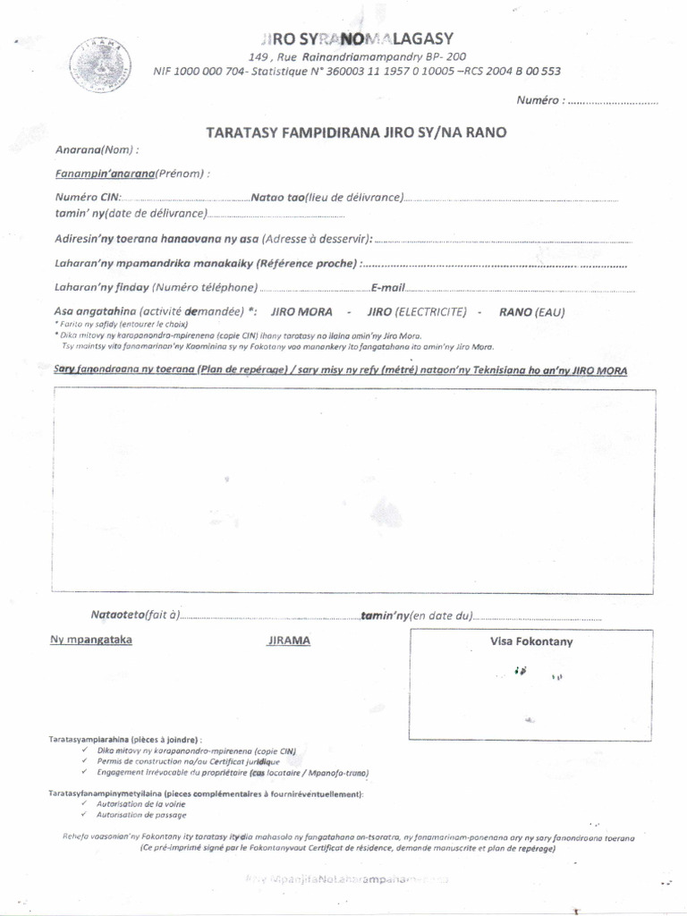 Taratasy Fampidirana Jiro Rano Jirama | PDF