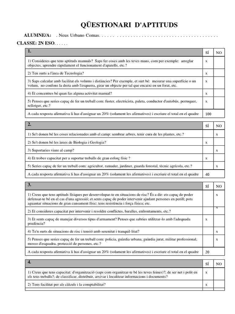 Questionari - Aptituds Alumne2 | PDF