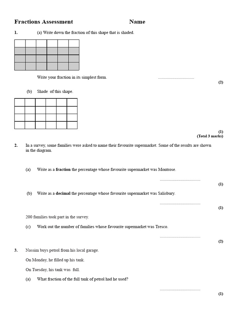 Fractions Assessment for Students | PDF | Mathematics | Arithmetic
