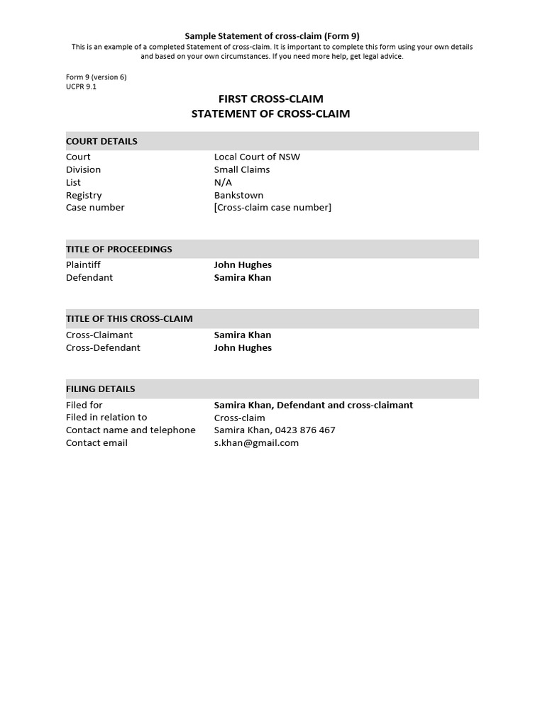 Sample Cross-Claim Statement (Form 9) | PDF | Separation Of Powers ...