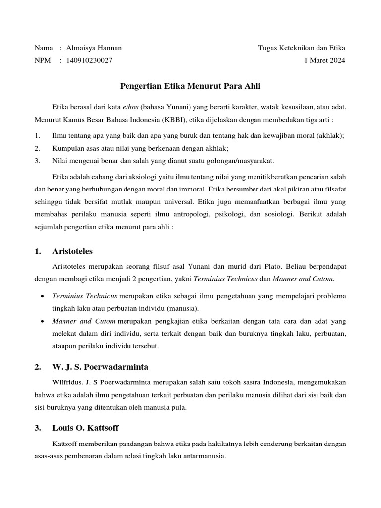 Definisi Etika Menurut Para Ahli | PDF | Sains & Matematika