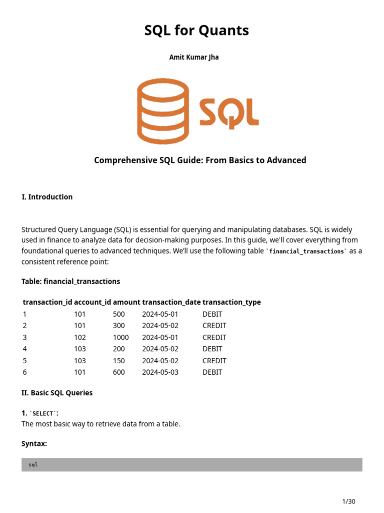 SQL Quants | Download Free PDF | Database Index | Sql