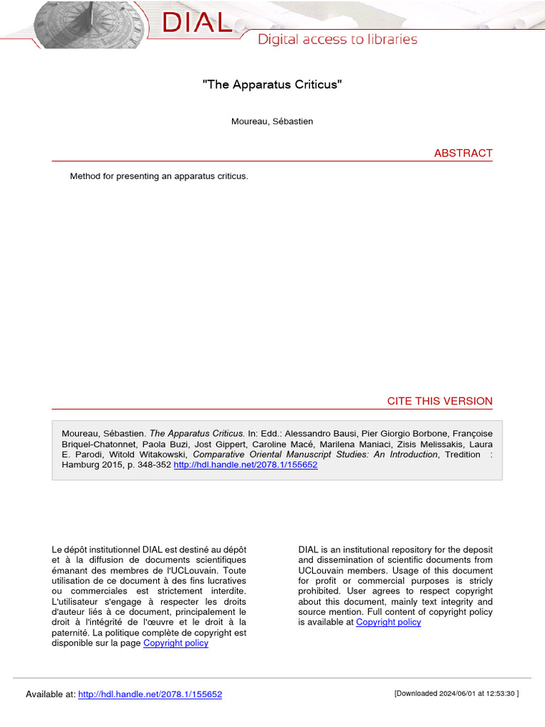 Apparatus Criticus | PDF | Note (Typography) | Textual Criticism