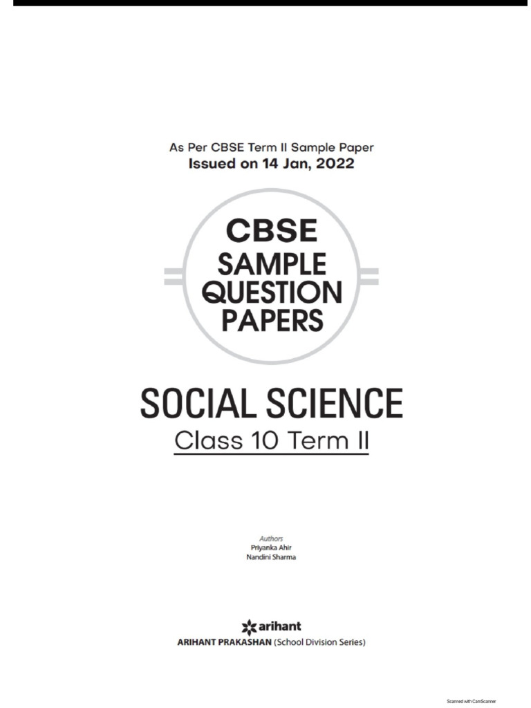 Arihant CBSE Term 2 Social Science Class 10 Sample Question Papers | PDF
