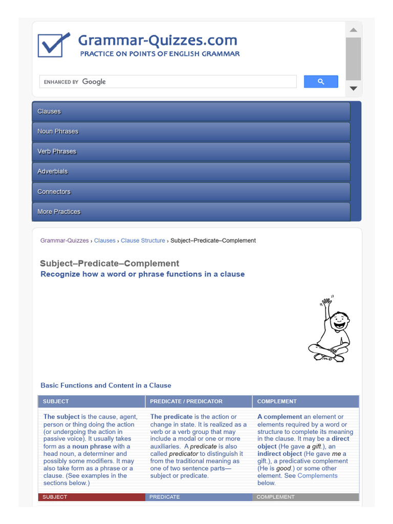Subject-Predicate - Grammar Quizzes | PDF | Verb | Clause