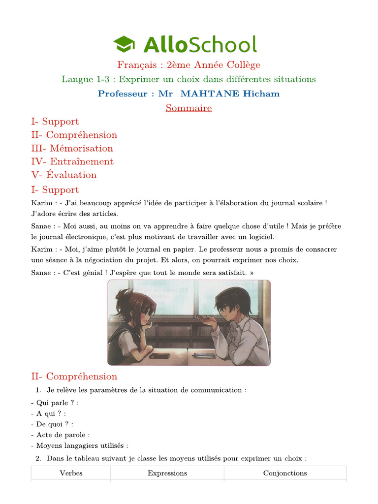 Langue 1 3 Exprimer Un Choix Dans Differentes Situations | PDF