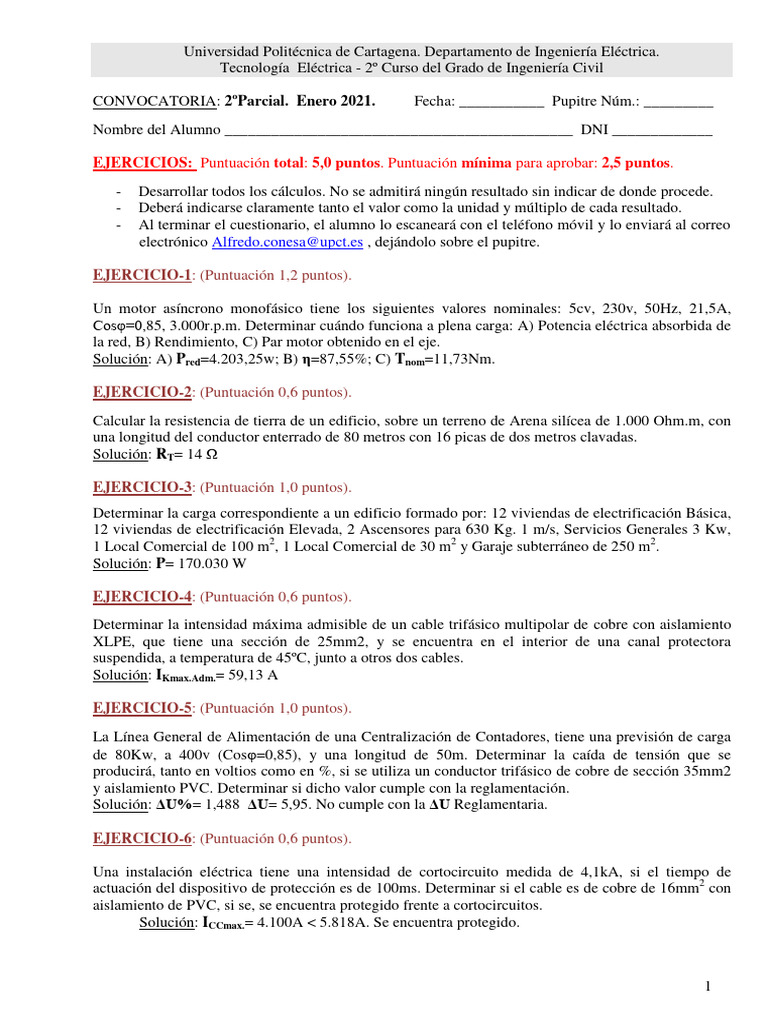 Ex TE GIC 20 21 Parcial2 Ejercicios | PDF | Corriente eléctrica ...