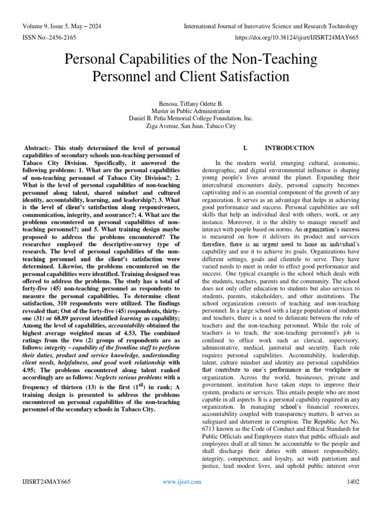 Non-Teaching Personnel Capabilities & Satisfaction | PDF | Leadership ...