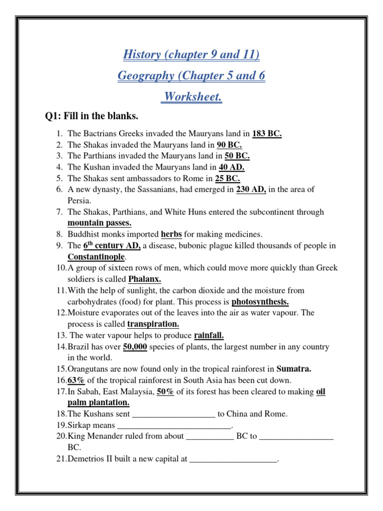 History & Geography Worksheet | PDF | History
