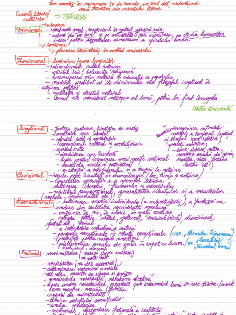 Curentele Literare Bac 2023 | PDF