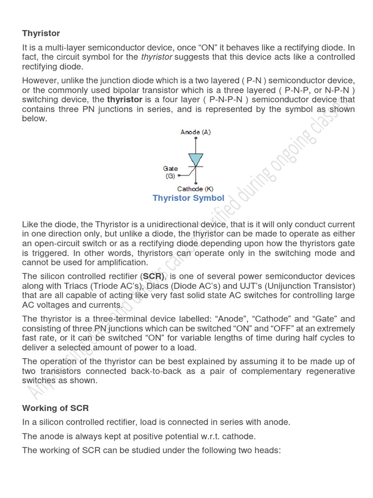 Thyristor Basics and Its Working I | PDF | P–N Junction | Transistor