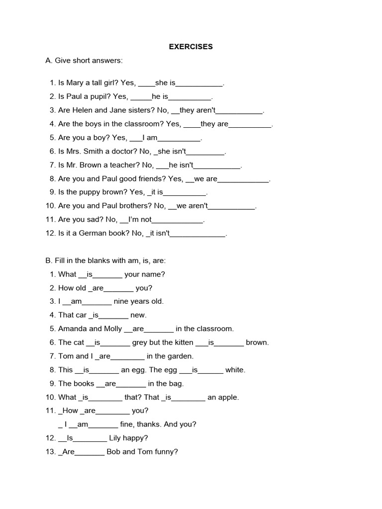 The Verb To Be Short Answers | PDF | Self-Improvement