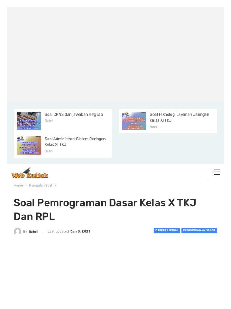 Soal Pemrograman Dasar Kelas X TKJ Dan RPL Dengan Jawaban | PDF