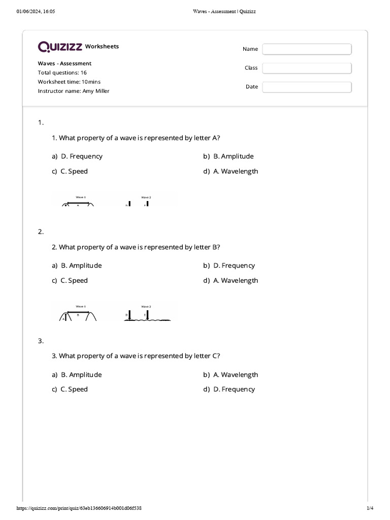 Waves - Assessment - Quizizz | PDF | Waves | Wavelength