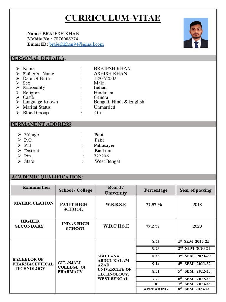 Curriculum-Vitae: Personal Details | PDF