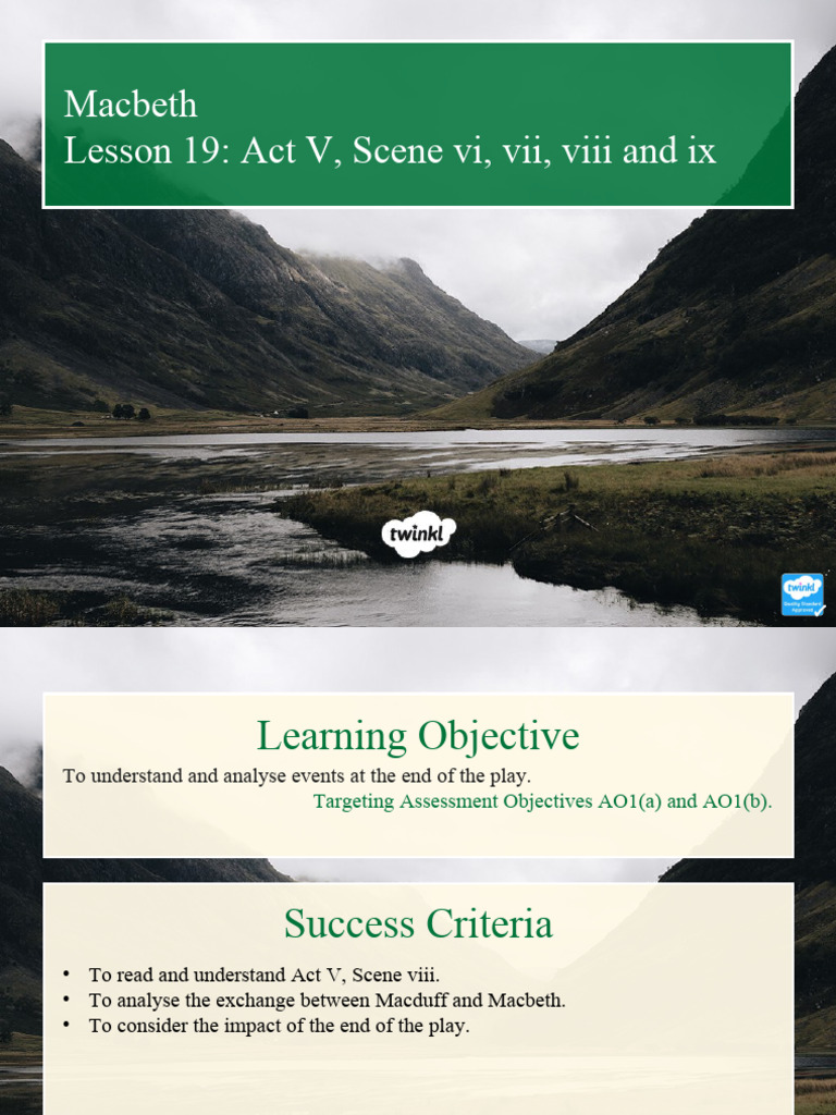 Macbeth Lesson 19 Act V Scenes V VII VIII Ix Powerpoint | PDF