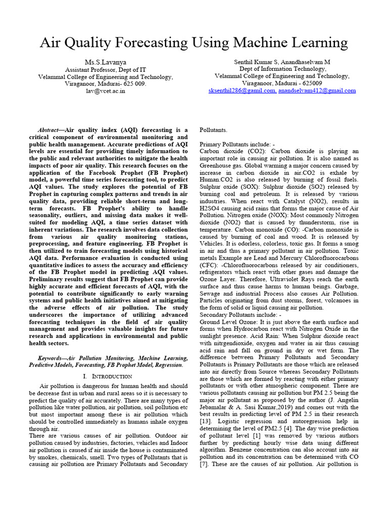 Aqi Forecasting Paper Pdf Atmosphere Of Earth Air Pollution