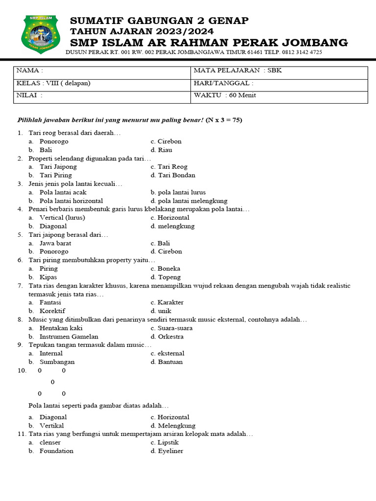 Soal SBK KLS 8 S.2 GNP | PDF
