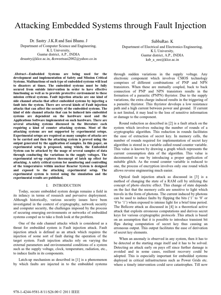 Attacking Embedded Systems Through Fault Injection Pdf Bipolar