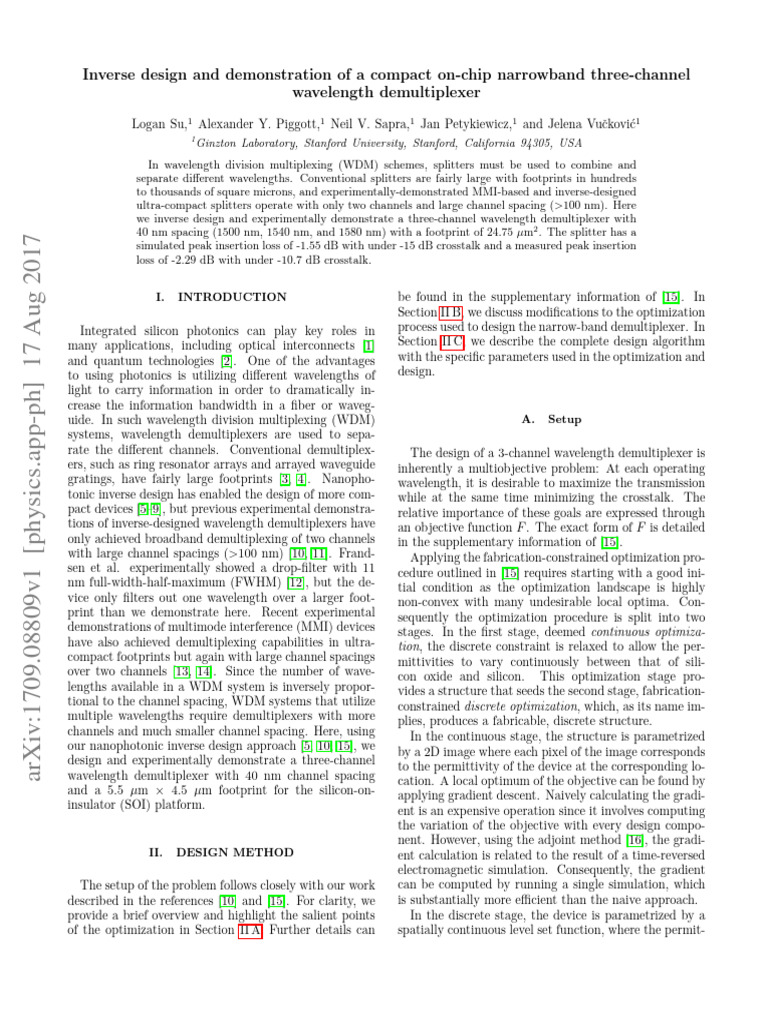Inverse Design and Demonstration of A Compact On-Chip Narrowband Three-Channel | Download Free ...