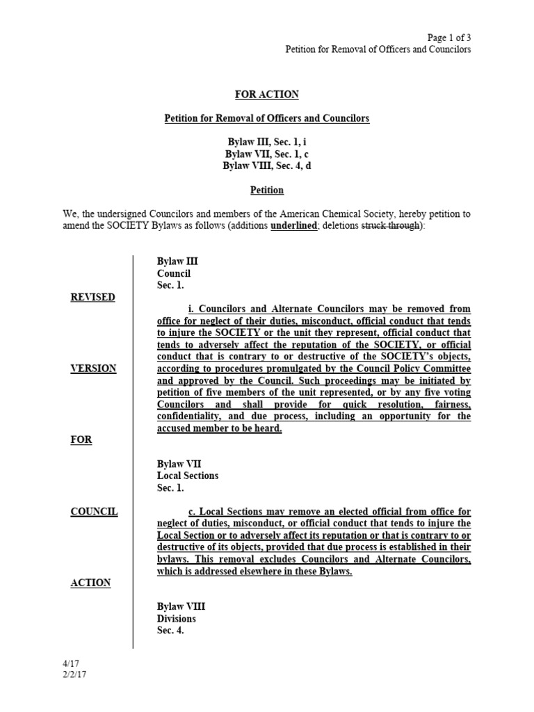 Petition to Remove ACS Officers | PDF | By Law | Constitution