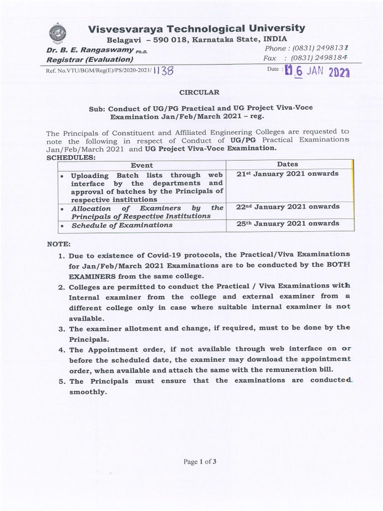 Practical Exam Jan 2021 Circular | PDF