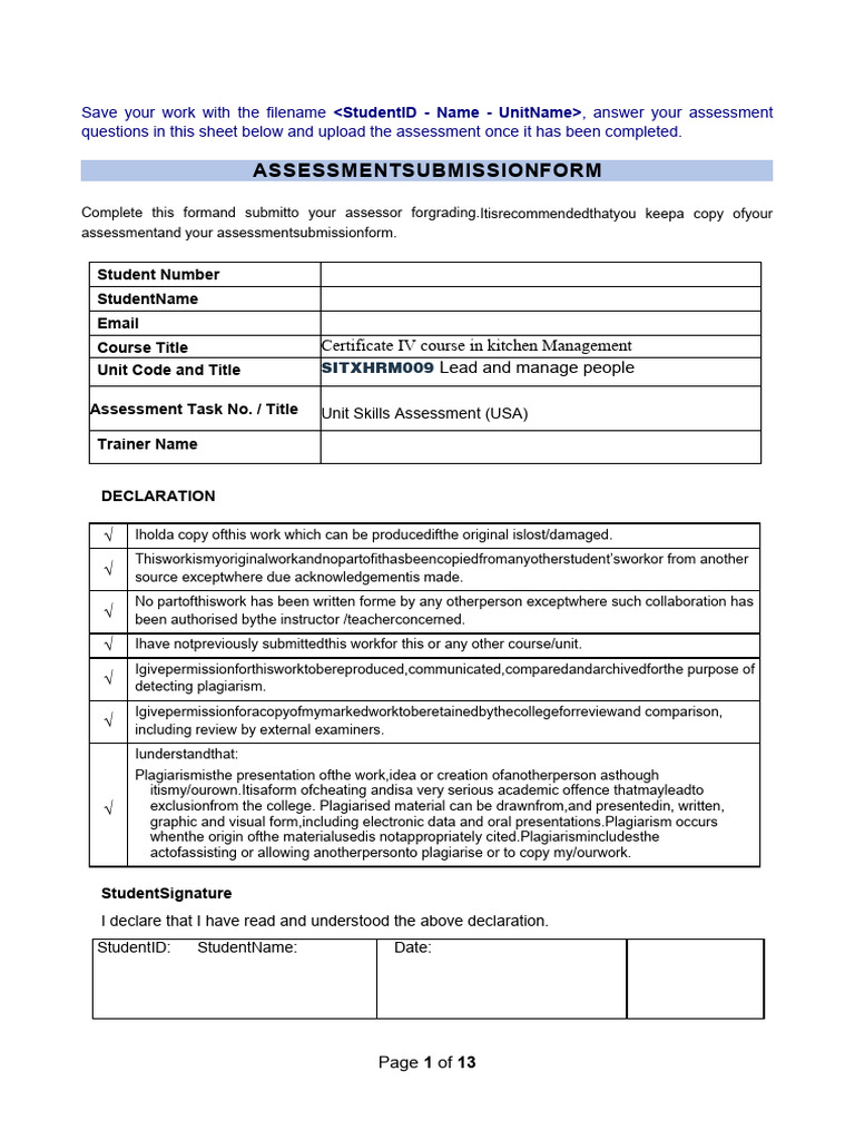 SITXHRM009 Lead and Manage People (USA) - Answerbook.v1.0 - DONE | PDF ...