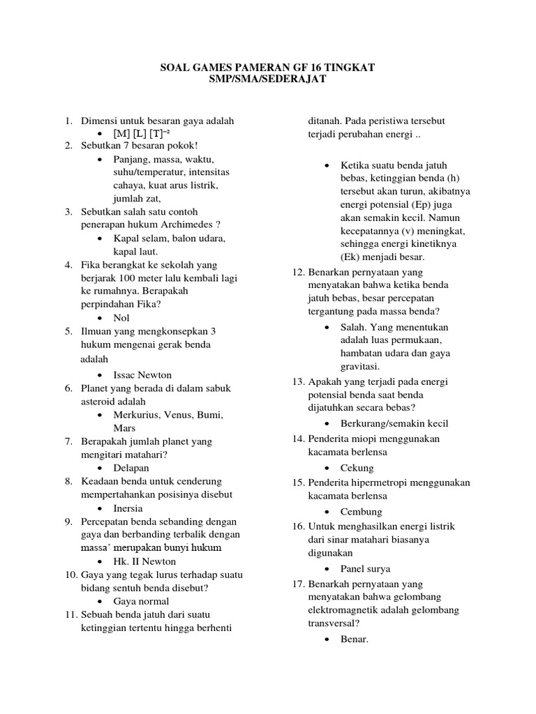 'SOAL GAMES PAMERAN TINGKAT SMA' Dengan Anda | PDF