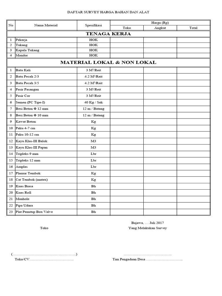 Form Survey Harga Update | PDF | Hydraulics | Gas Technologies