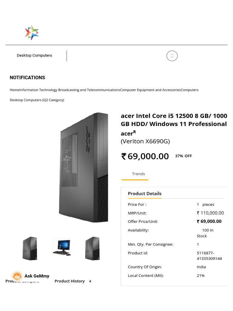 Buy Acer Intel Core I5 12500 8 GB - 1000 GB HDD - Windows 11 ...